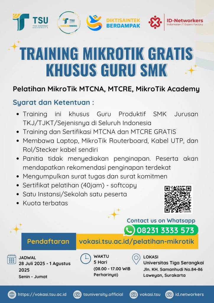 Pelatihan Mikrotik - Sekolah Vokasi Tiga Serangkai University